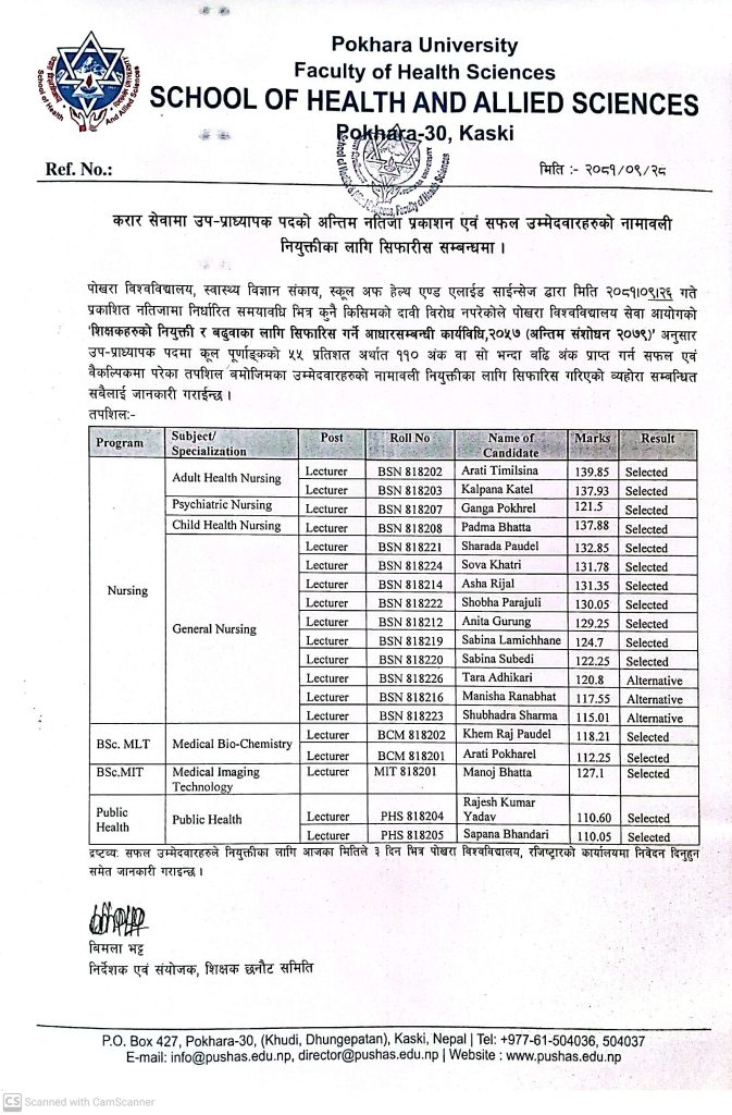 करार सेवामा उप-प्राध्यापक पदको अन्तिम नतिजा प्रकाशन सम्बन्धी सूचना ...