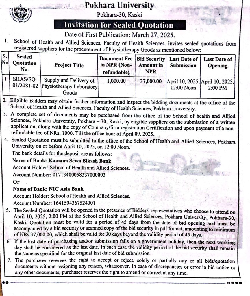 Invitation for Sealed Quotation - SHAS | SHAS